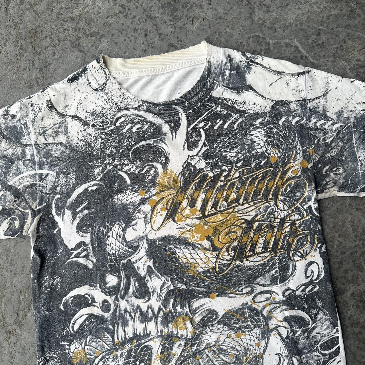 Cyber Goth Y2K Skull Grunge Miami Ink Shirt Size... - Depop