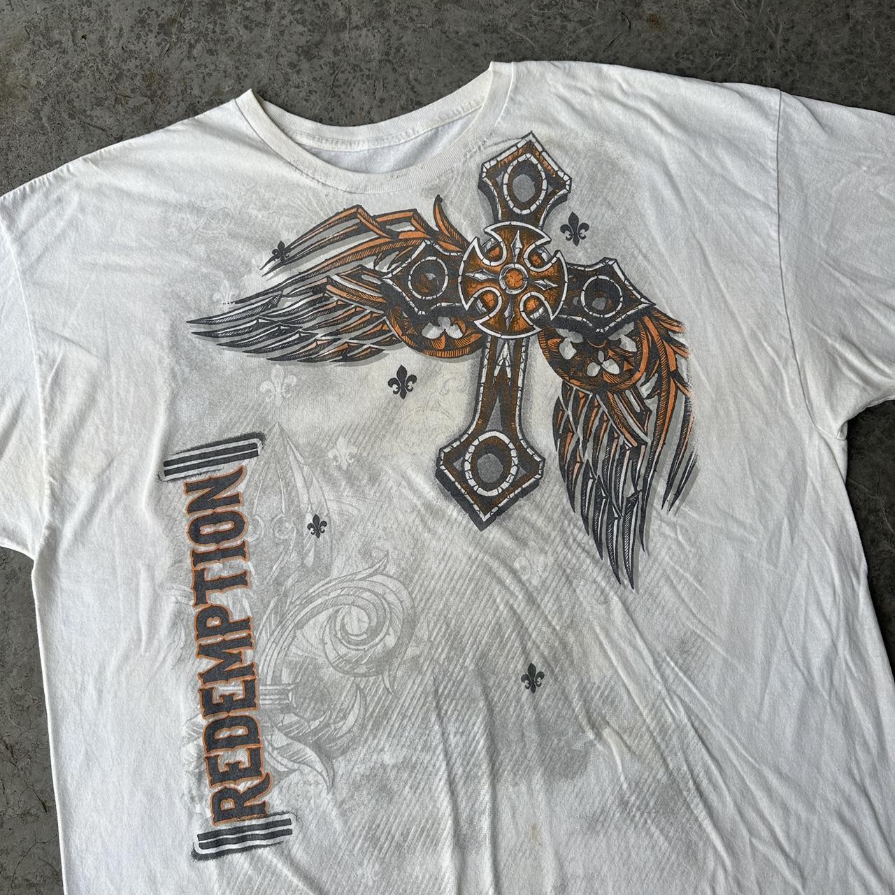 Cyber Y2K Grunge Wings Emo Goth Redemption Tee... - Depop