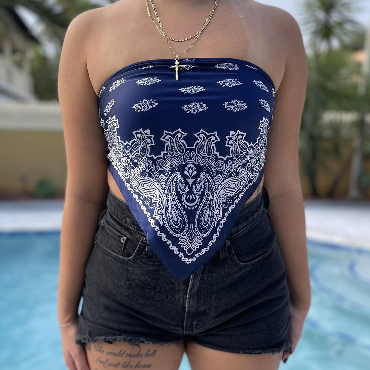 Blue satin paisley print bandana This piece is so... - Depop