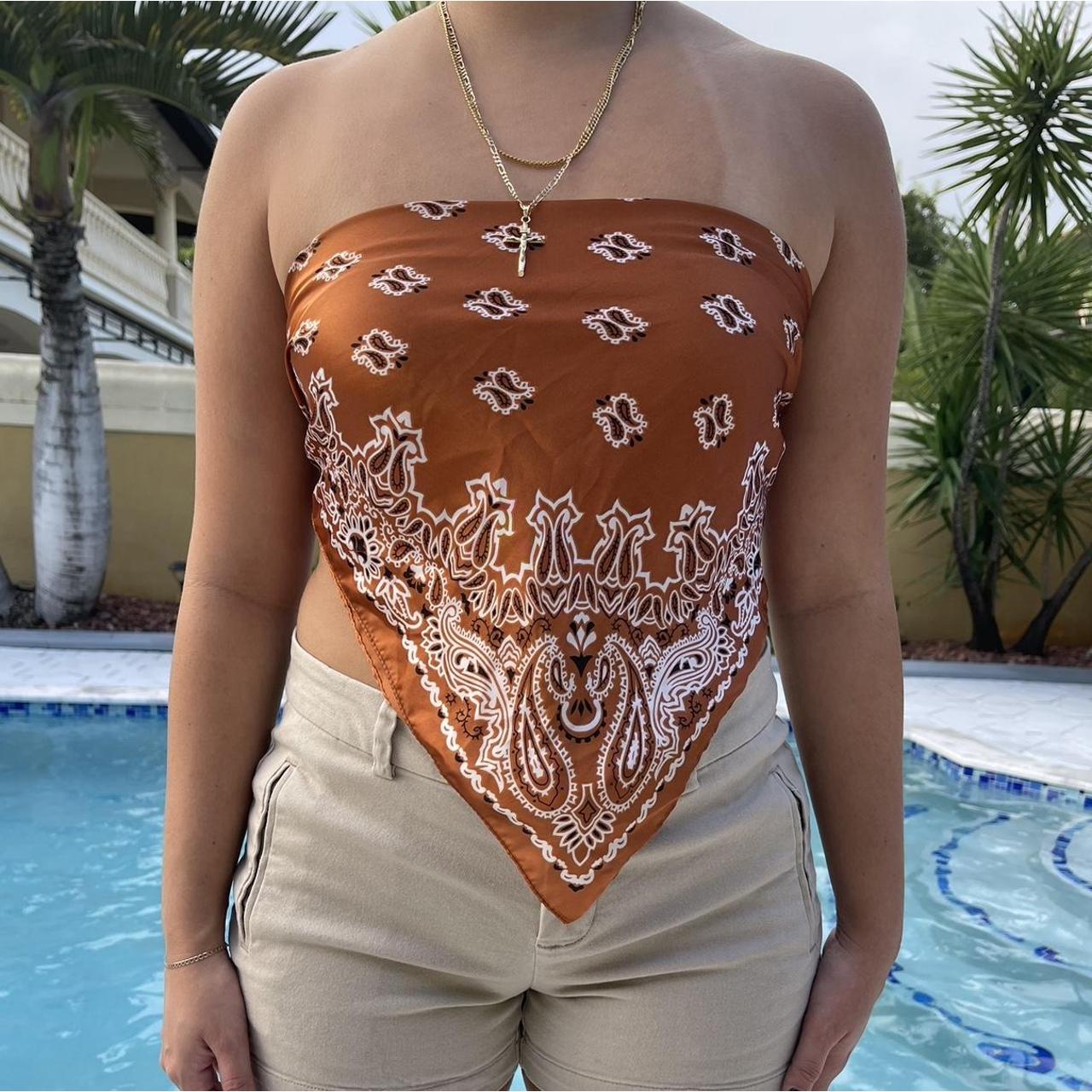 Orange satin paisley print bandana. This piece is... - Depop