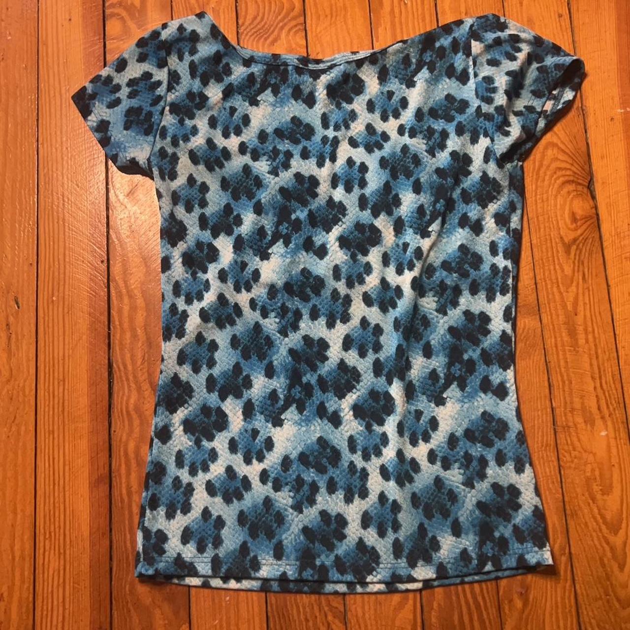 Blue and black leopard print Rave City top vintage... - Depop