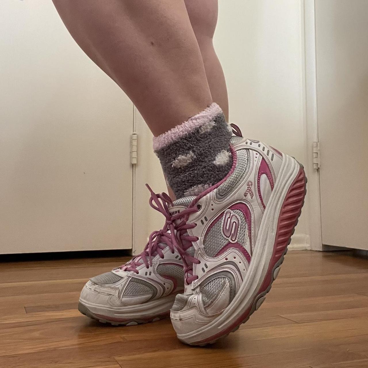 Pink and white womens shape ups #shapeups... - Depop