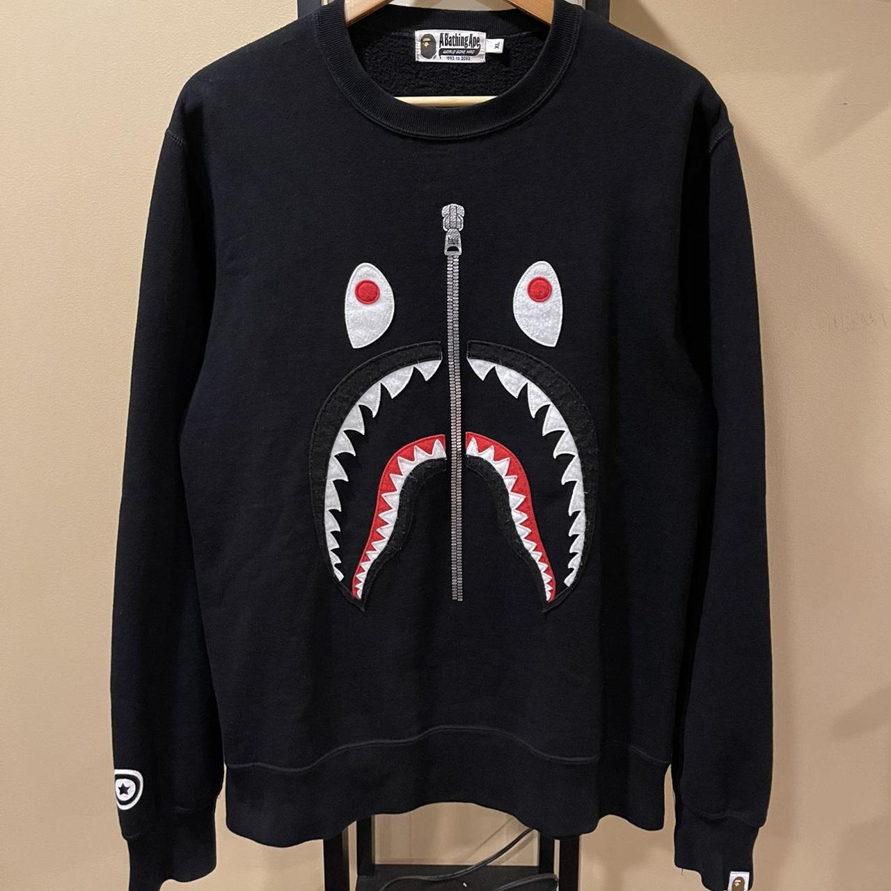 Bape Zip Shark Face Logo Black Crewneck... - Depop