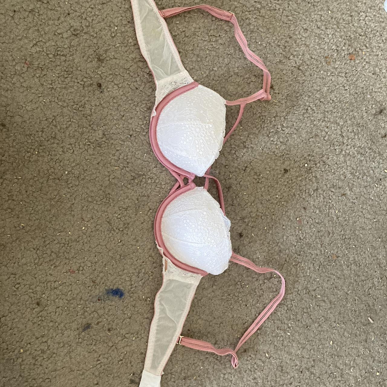 Victoria's Secret Women's White and Pink Bra | Depop