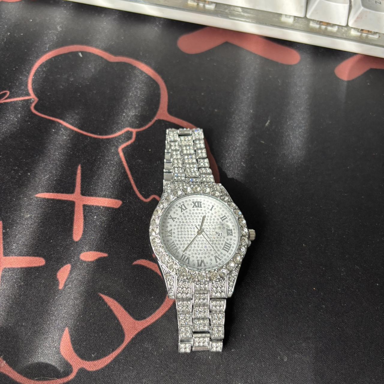 Silver and white rhinestone watch #glamour | Depop