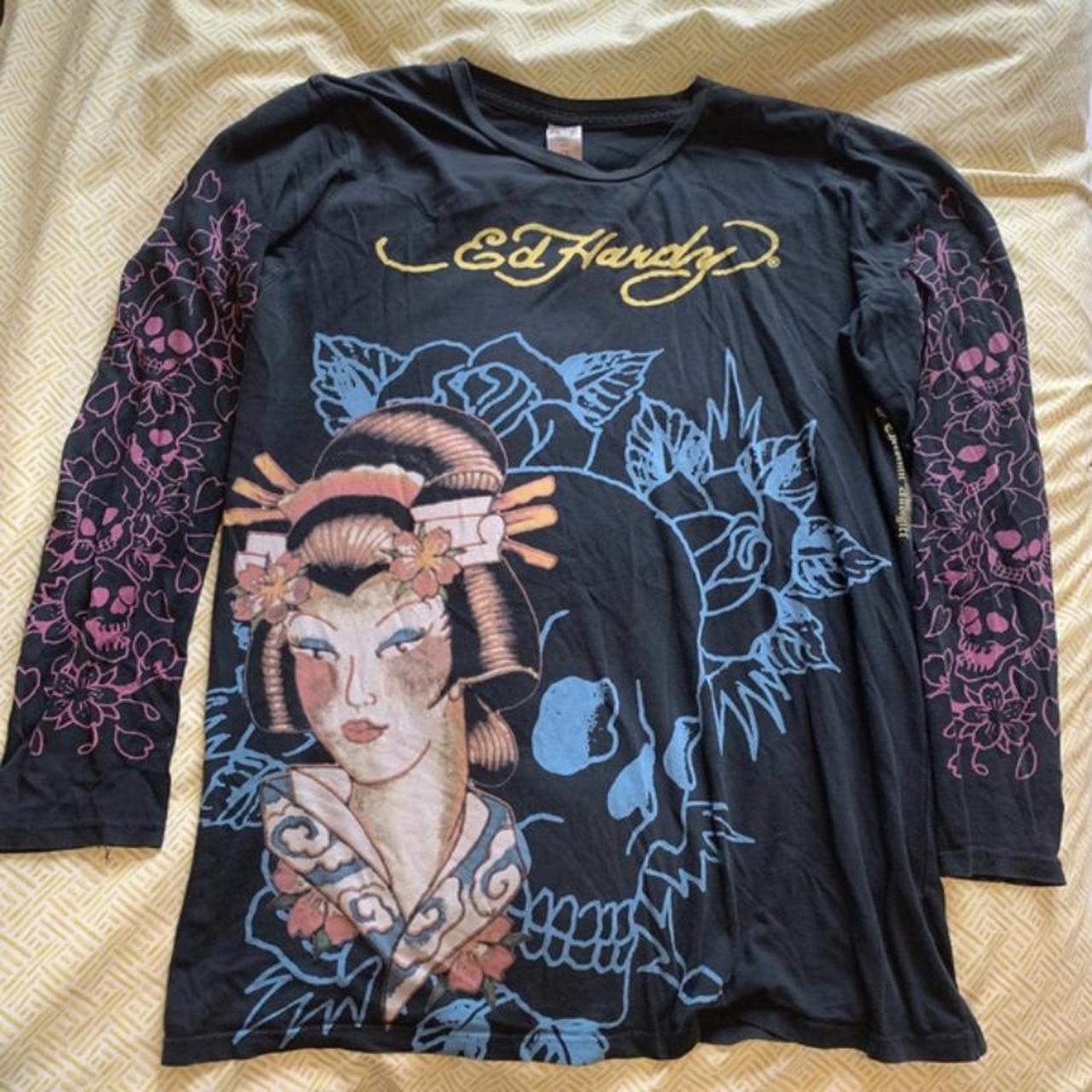 ED HARDY LONG SLEEVE TOP • SIZE XL BUT FITS A SMALL... - Depop