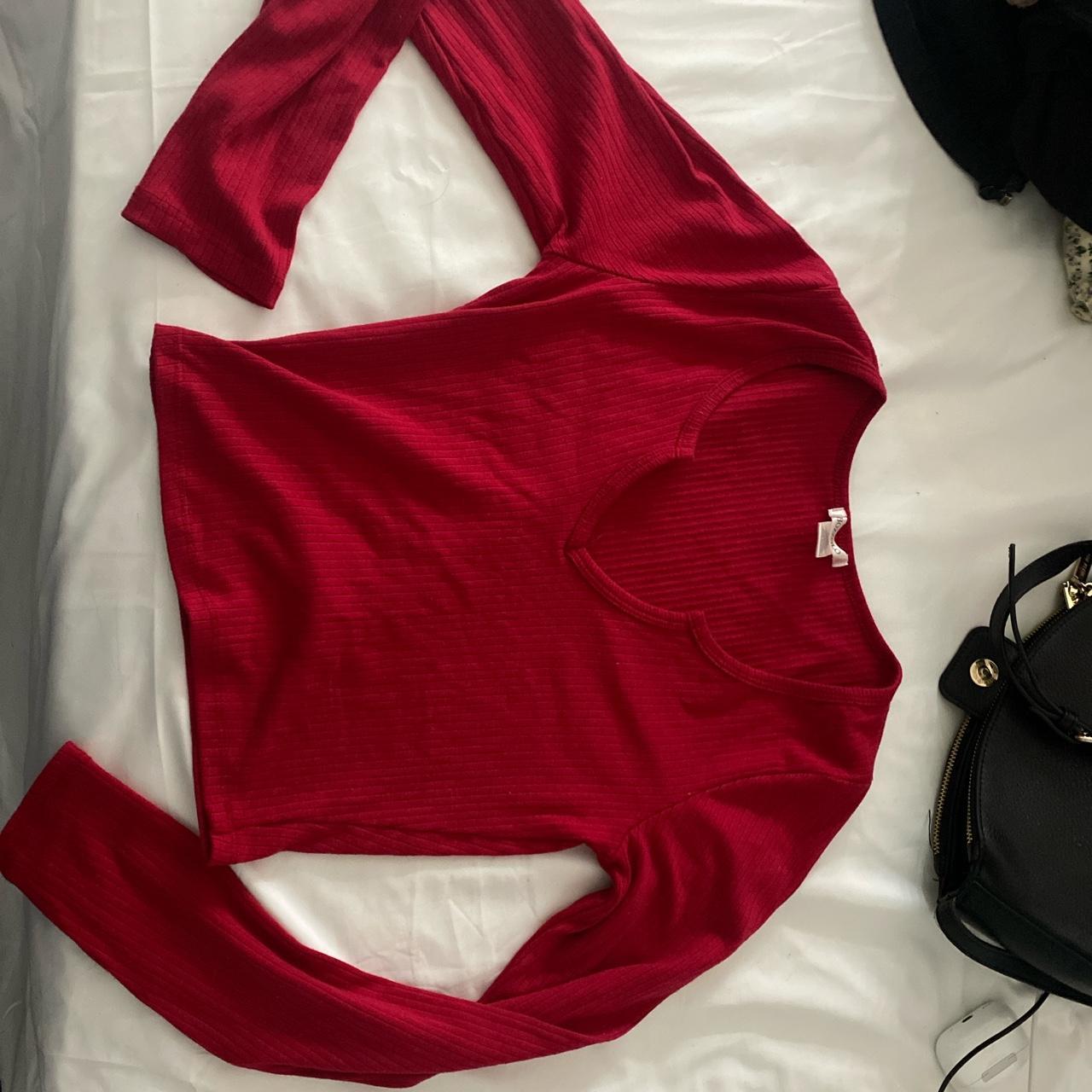 cute red crop top long sleeve brand new size small... - Depop