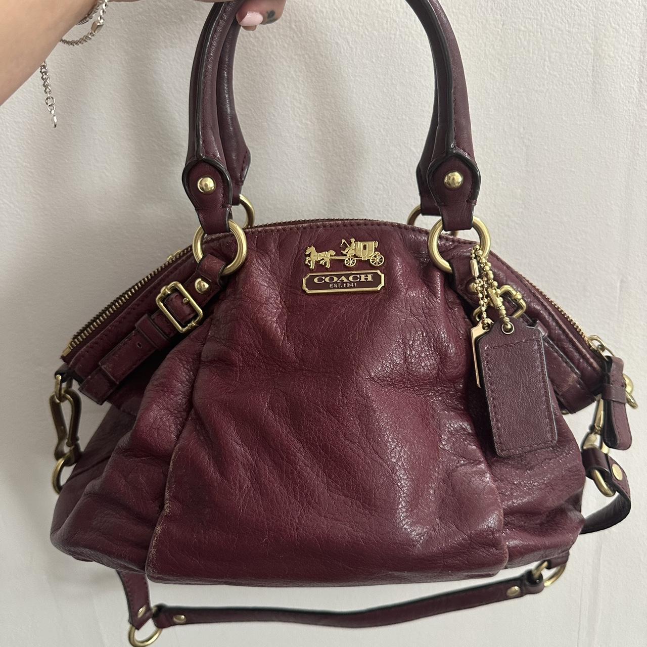 vintage burgundy coach bag with gold hardware. some... - Depop