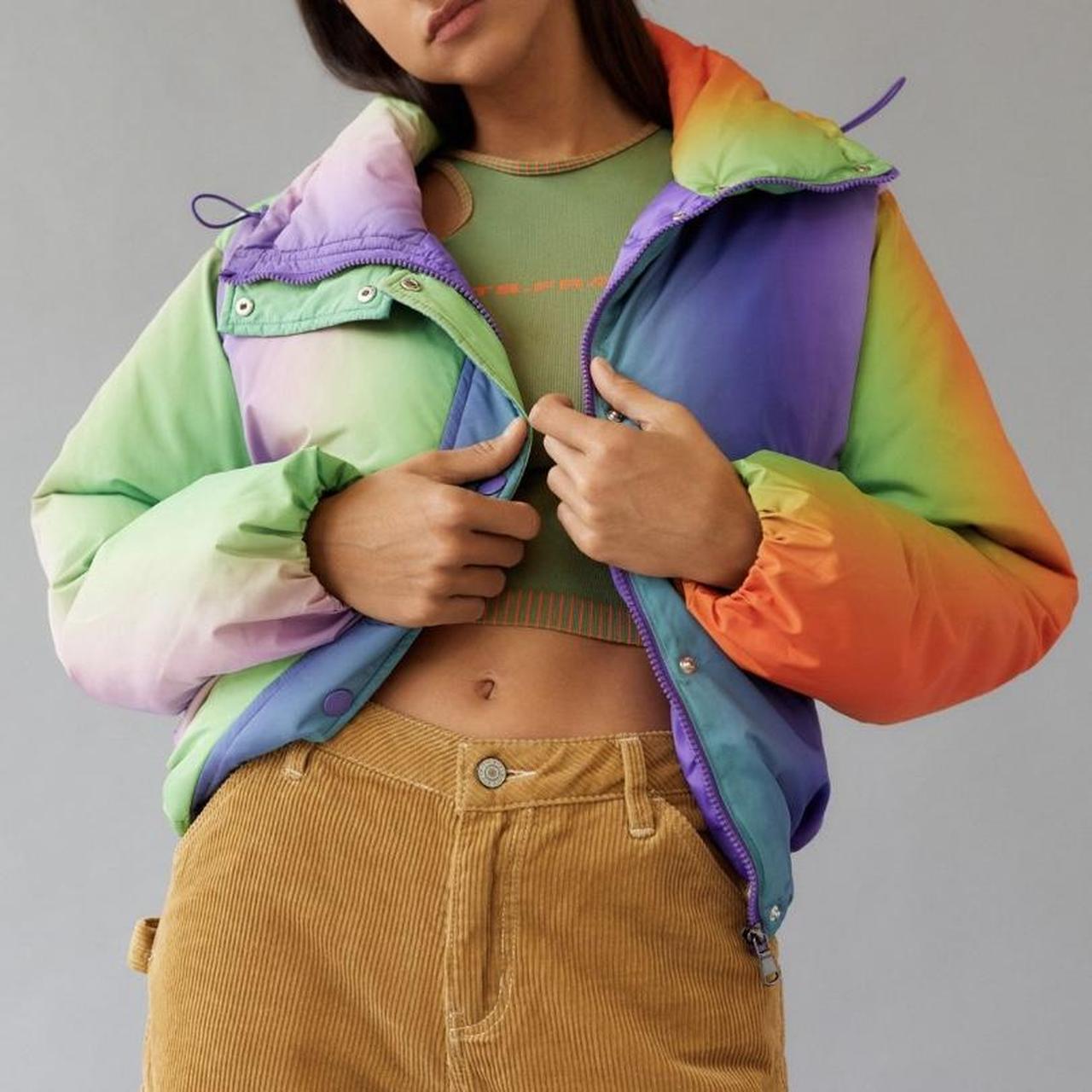 Urban Outfitters Rainbow Puffer Jacket 🧥 worn a few... - Depop