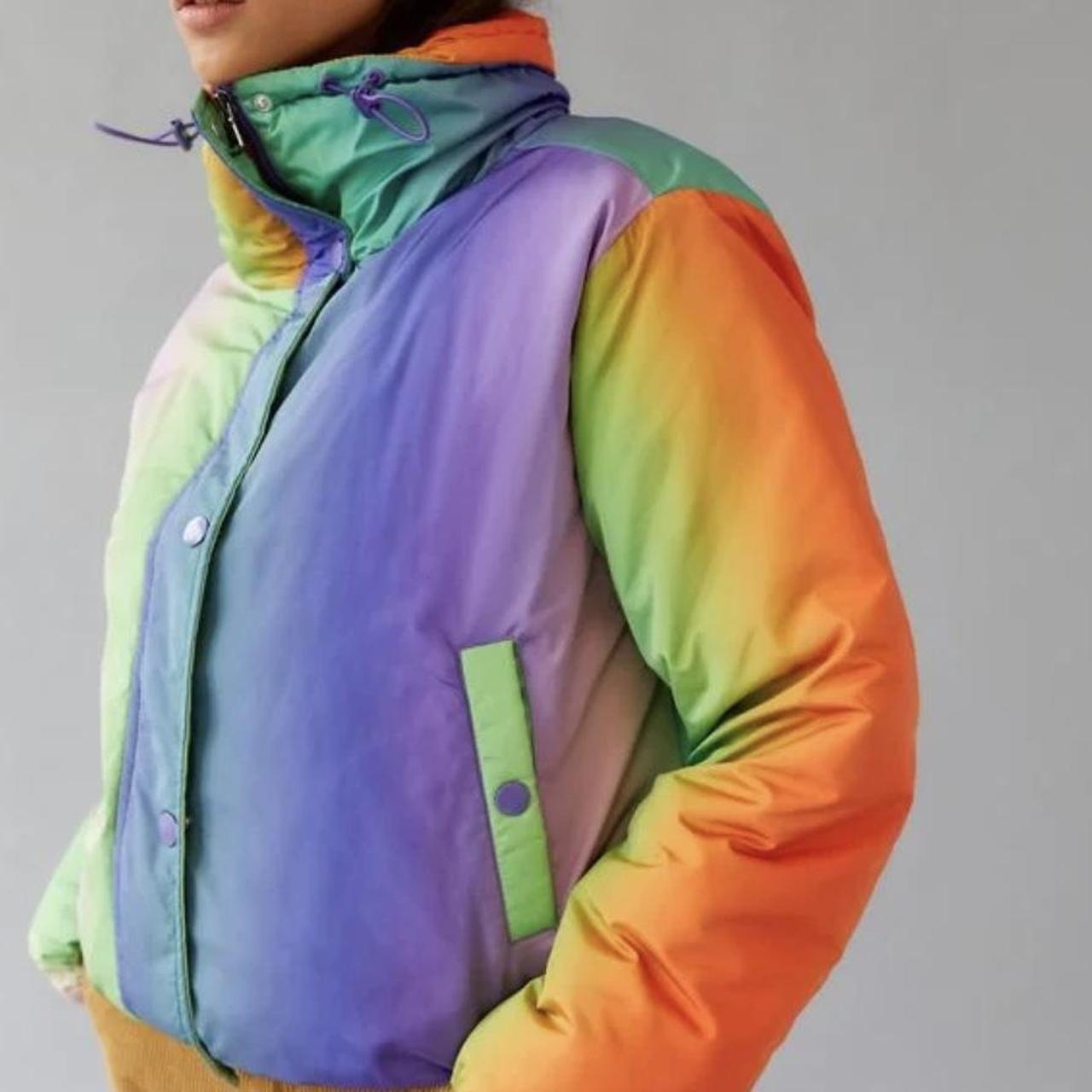 Urban Outfitters Rainbow Puffer Jacket 🧥 worn a few... - Depop