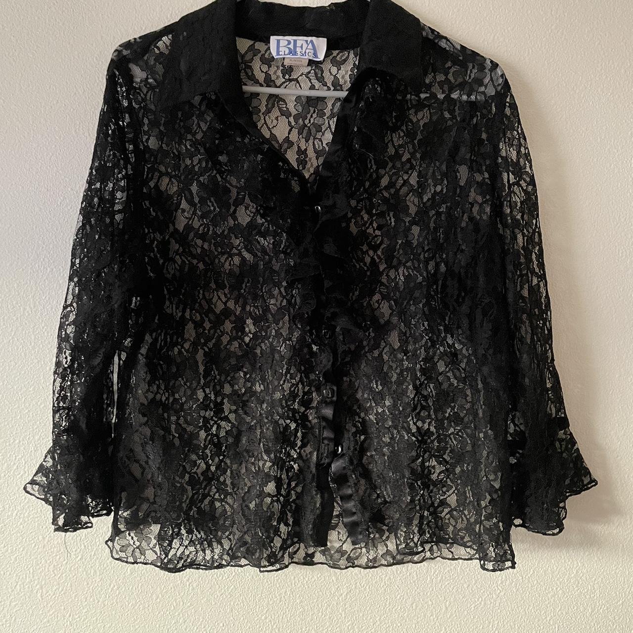 Black lace gothic button up with flare sleeves and... - Depop