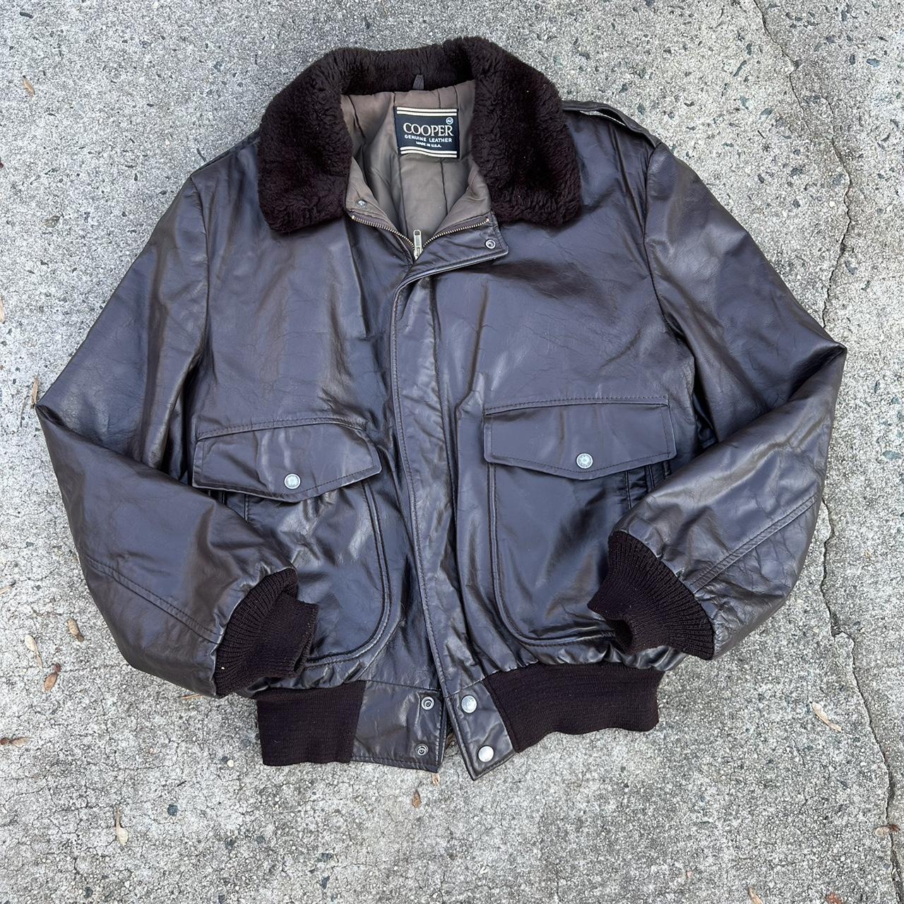 Vintage 80s copper leather bomber jacket brown size... - Depop