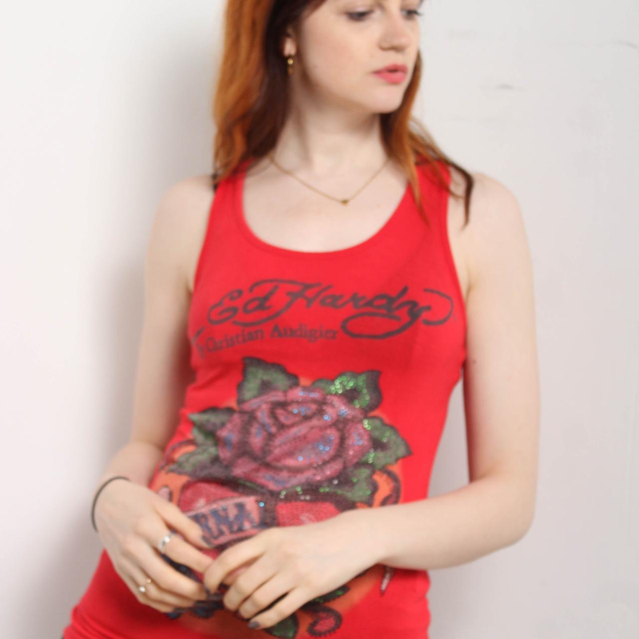VINTAGE ED HARDY Y2K VEST TOP RED - SIZE XS ... - Depop