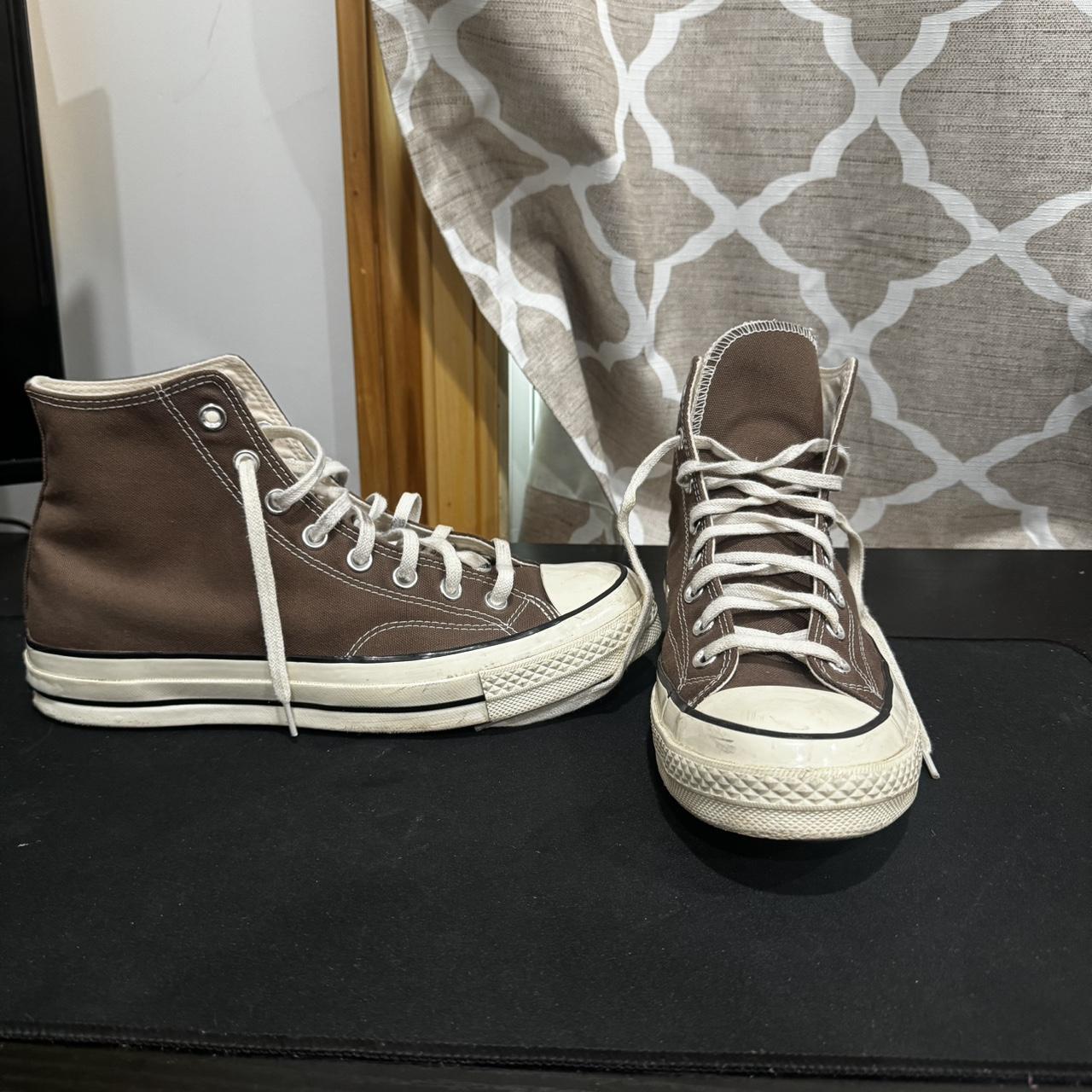 Brown and white Converse high tops Great condition... | Depop