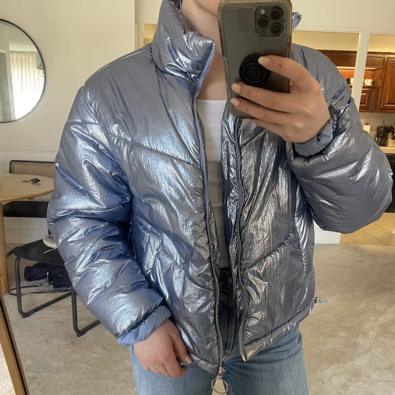 Shiny Ice Blue puffer! This jacket is so cute and... - Depop