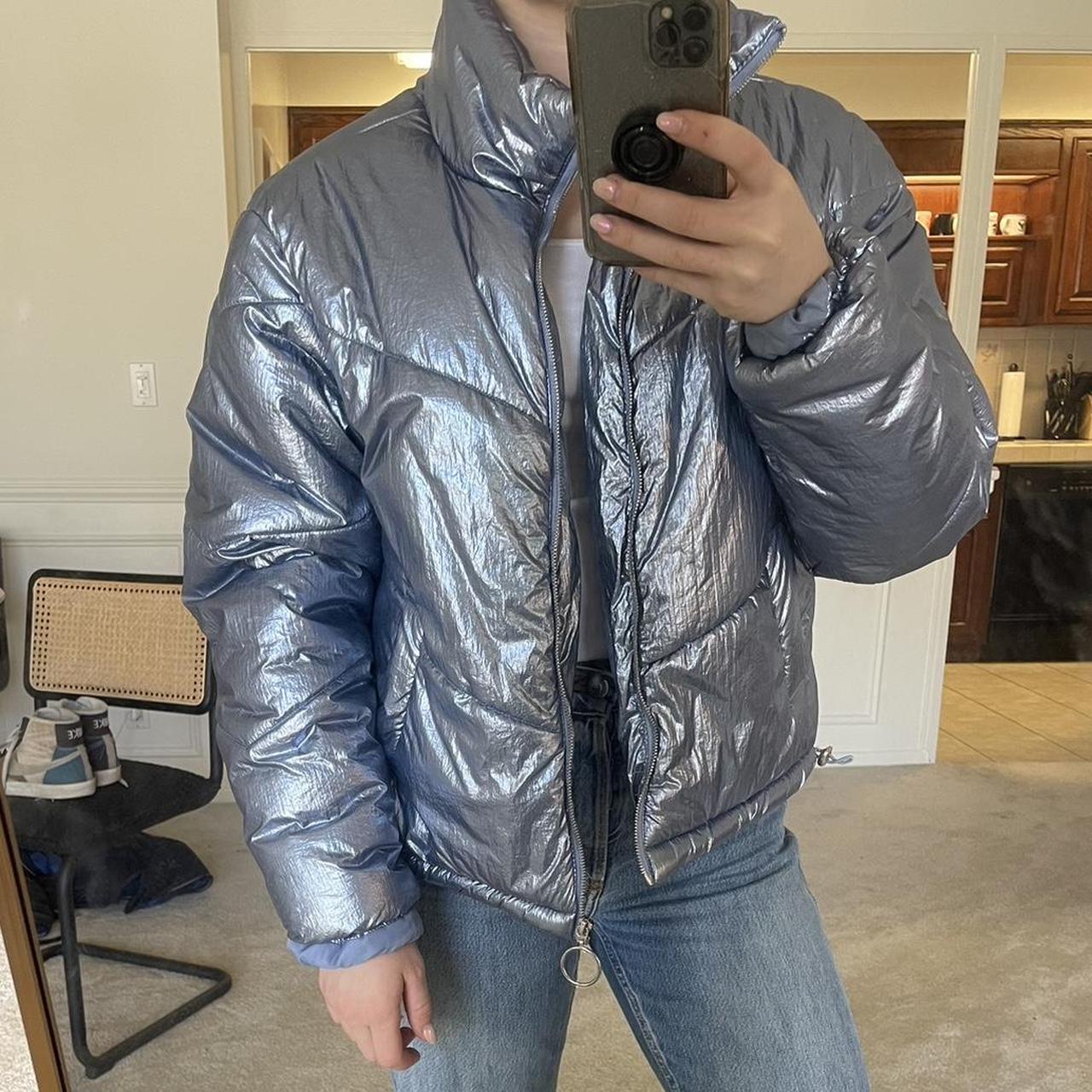 Shiny Ice Blue puffer! This jacket is so cute and... - Depop