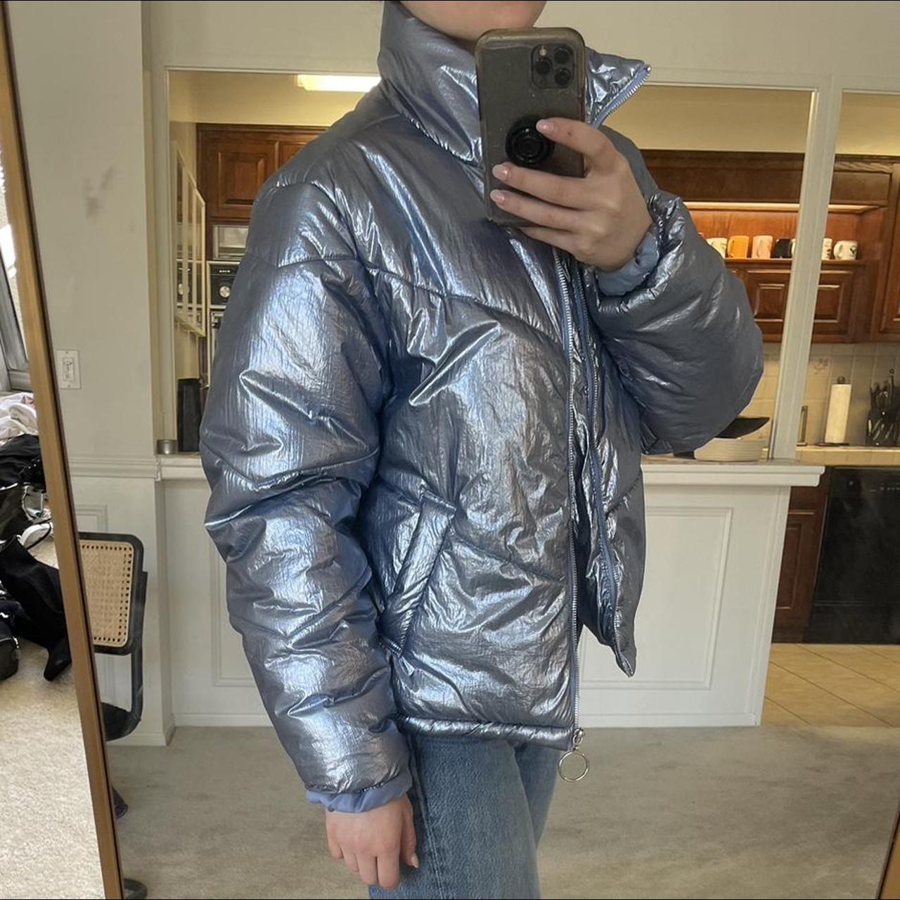 Shiny Ice Blue puffer! This jacket is so cute and... - Depop