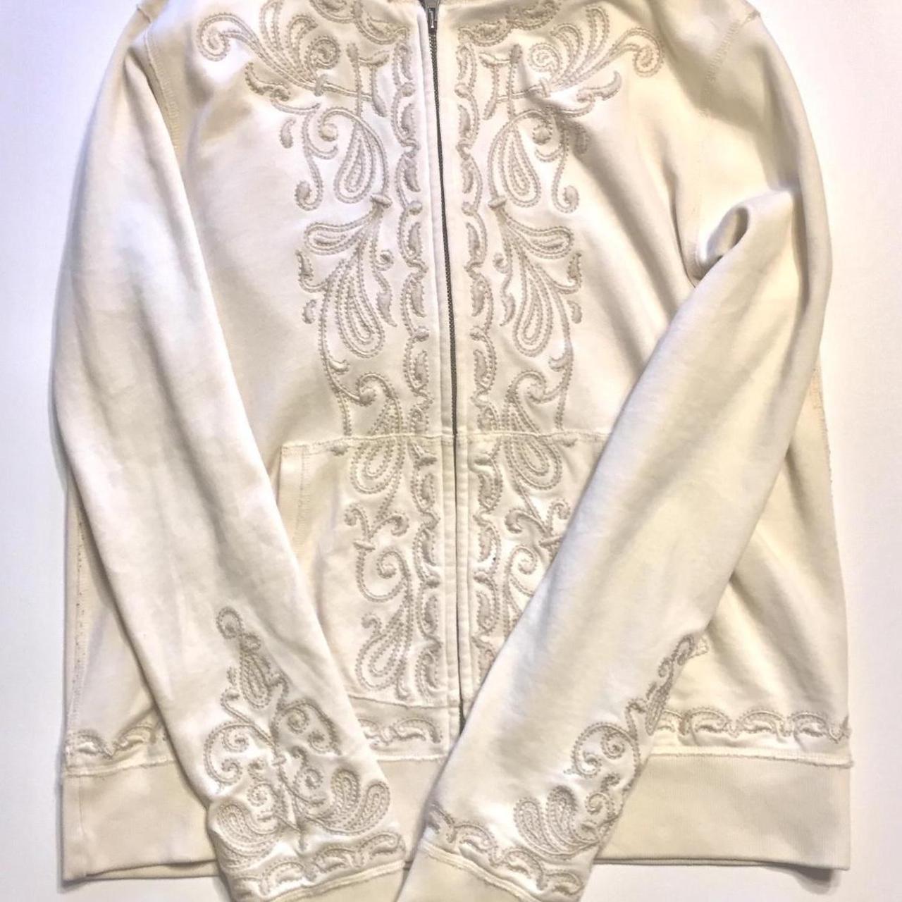 Tan and cream embroidered jacket with fur trim hood... - Depop