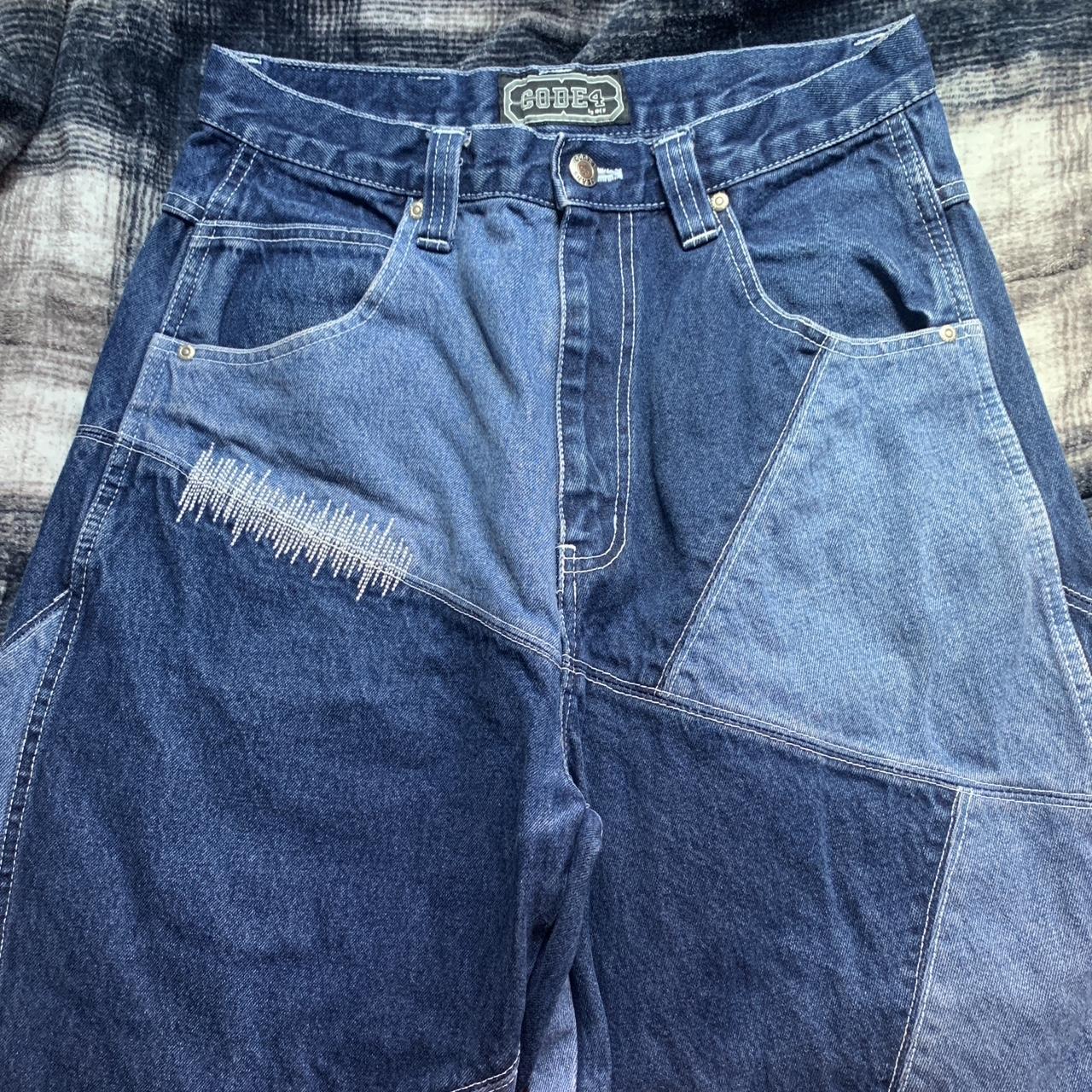 old code 4 men's jeans, super baggy with rly cool... - Depop