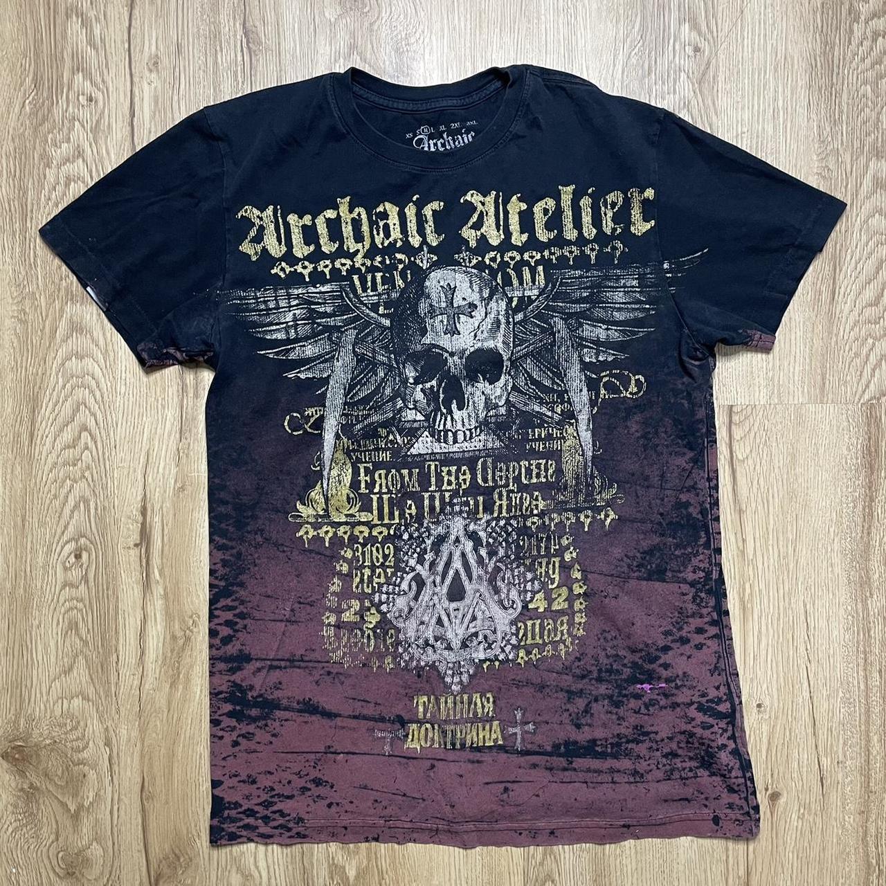 Y2K AFFLICTION GRUNGE ARCHAIC SKULL WINGS GRAPHIC... - Depop