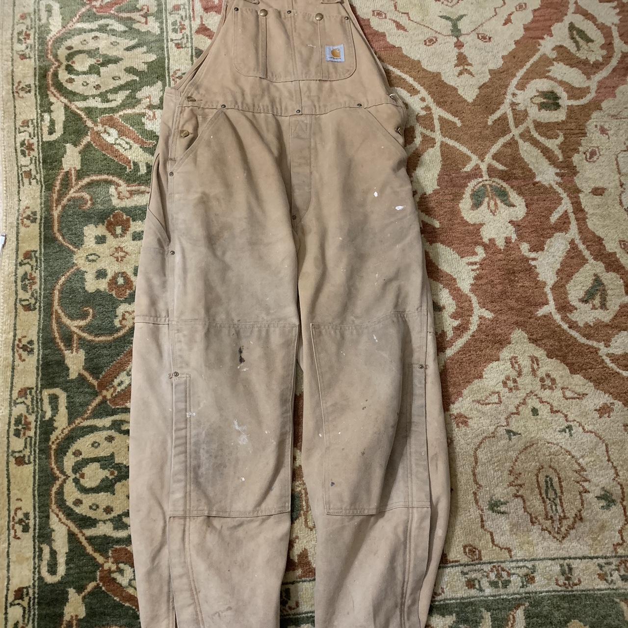 Tan/brown 38x30 carhartt double knee overalls small... - Depop