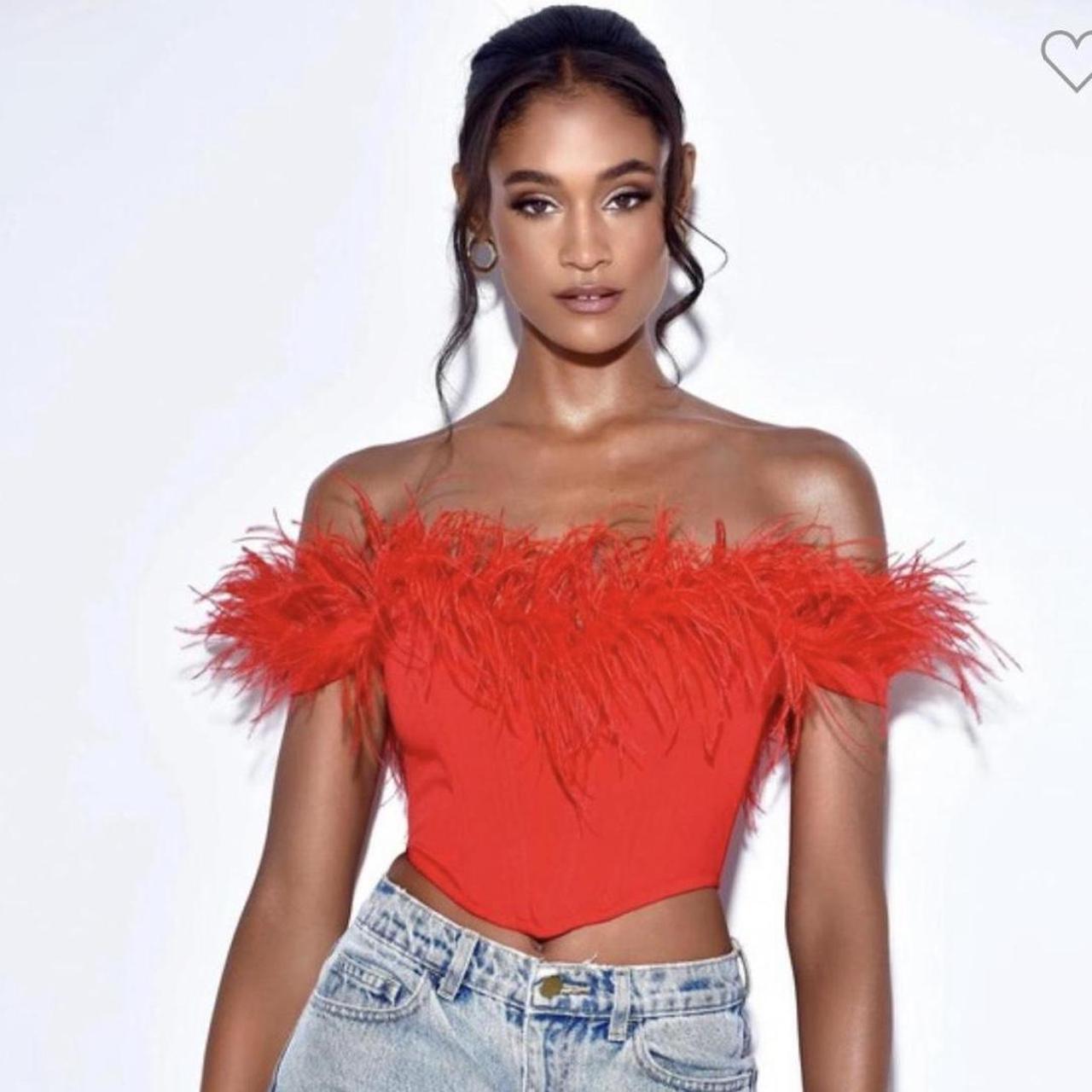 Miss circle Red feather top New Size:... | Depop