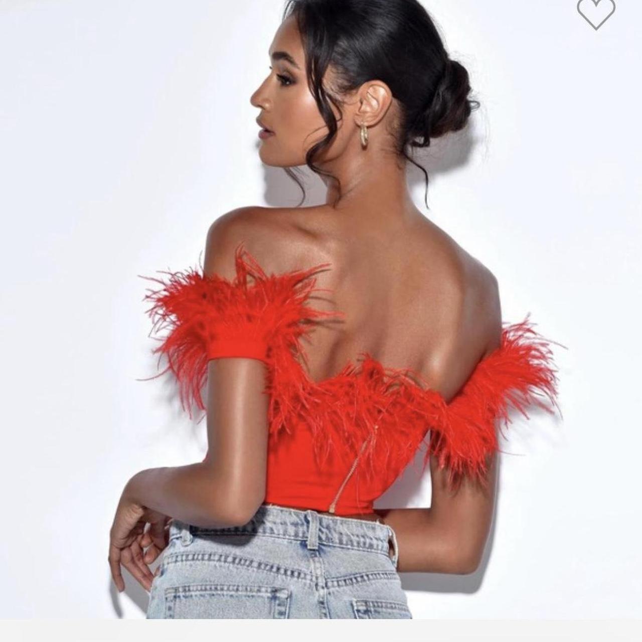 Miss circle Red feather top New Size:... | Depop