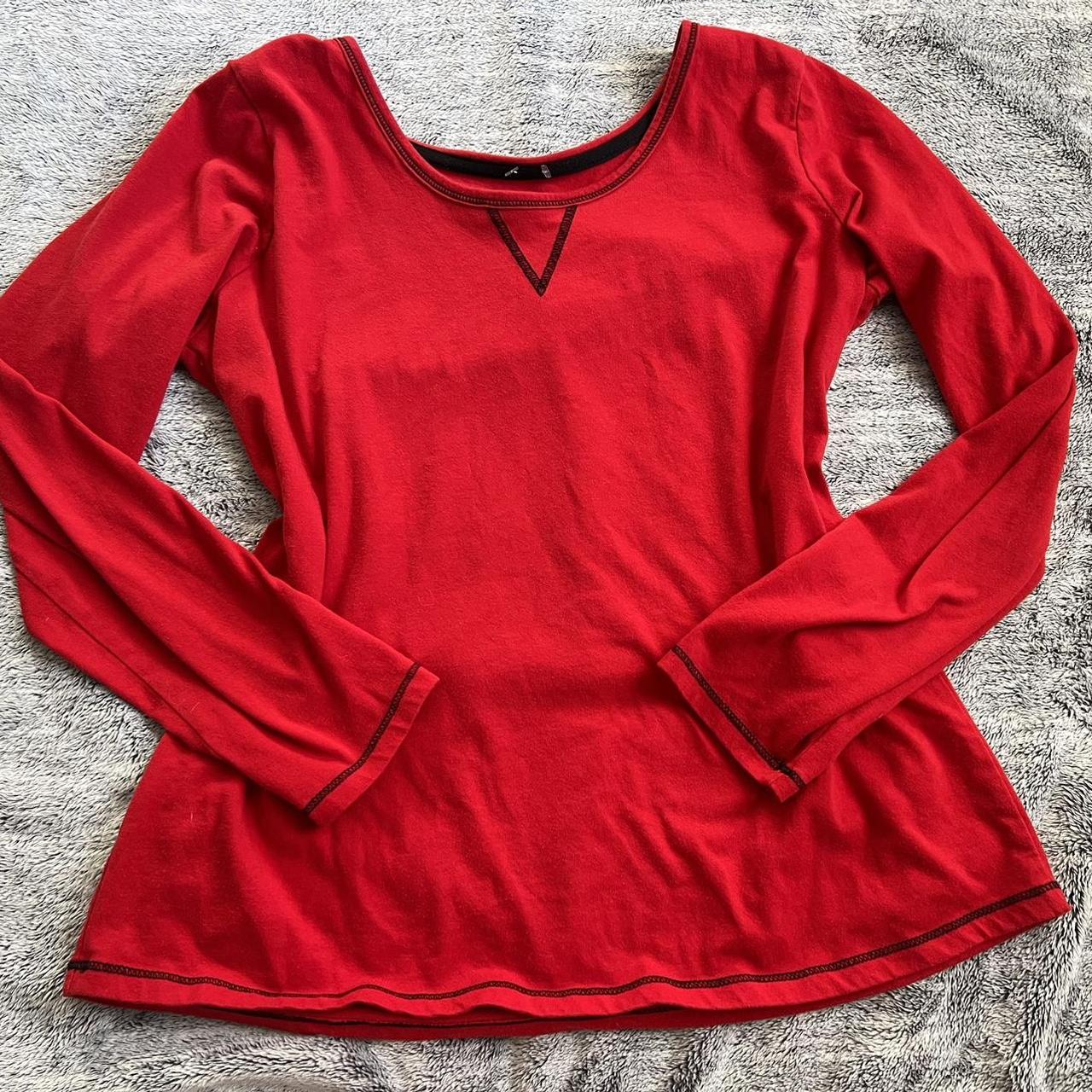 ˗ˏˋ ★ ˎˊ˗ Red long-sleeved top with black trim and... - Depop