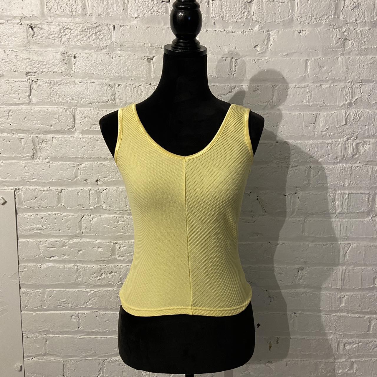 Yellow ribbed tank Size M Pre-loved! Great paired... - Depop