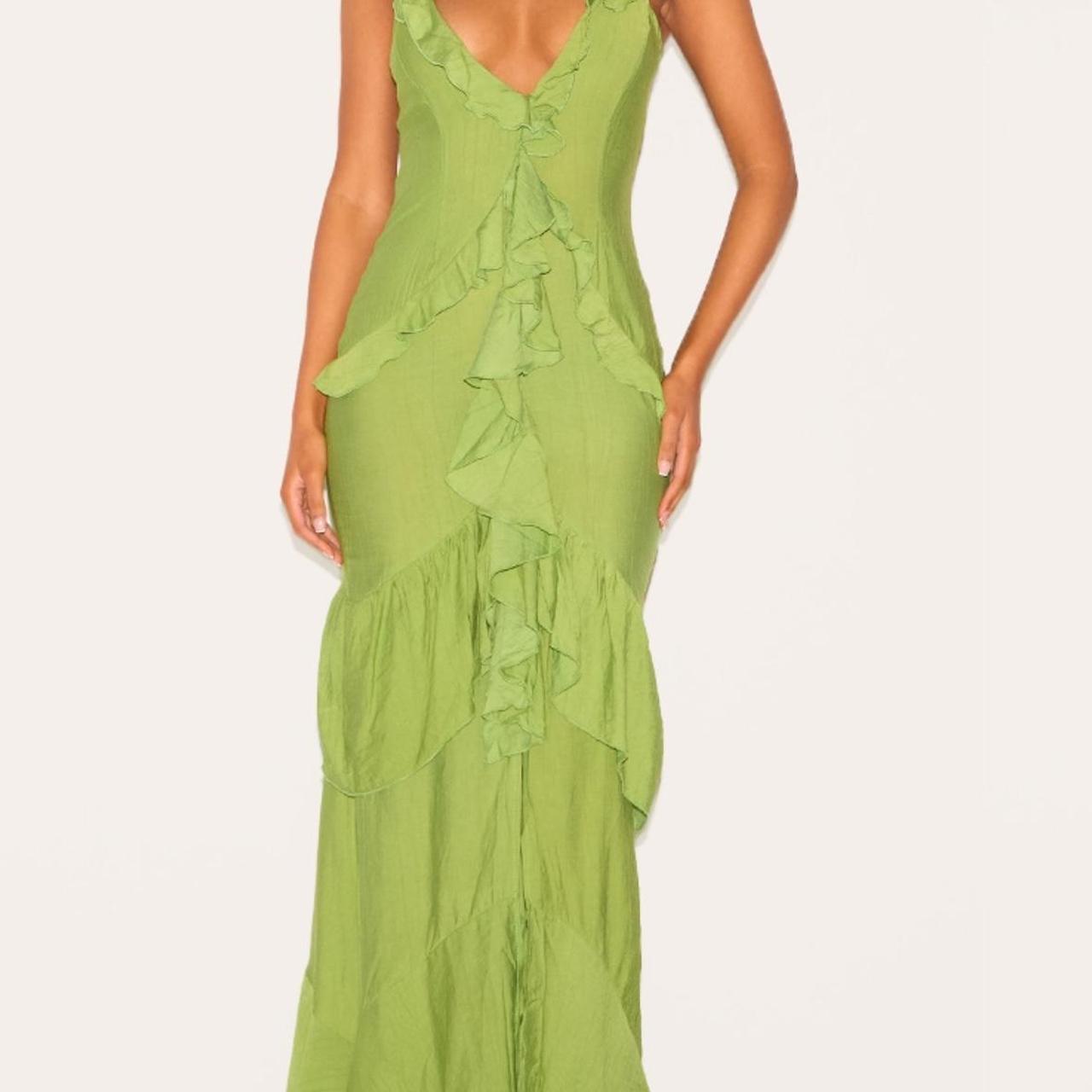 Green ruffle maxi dress #maxidress #greendress... | Depop