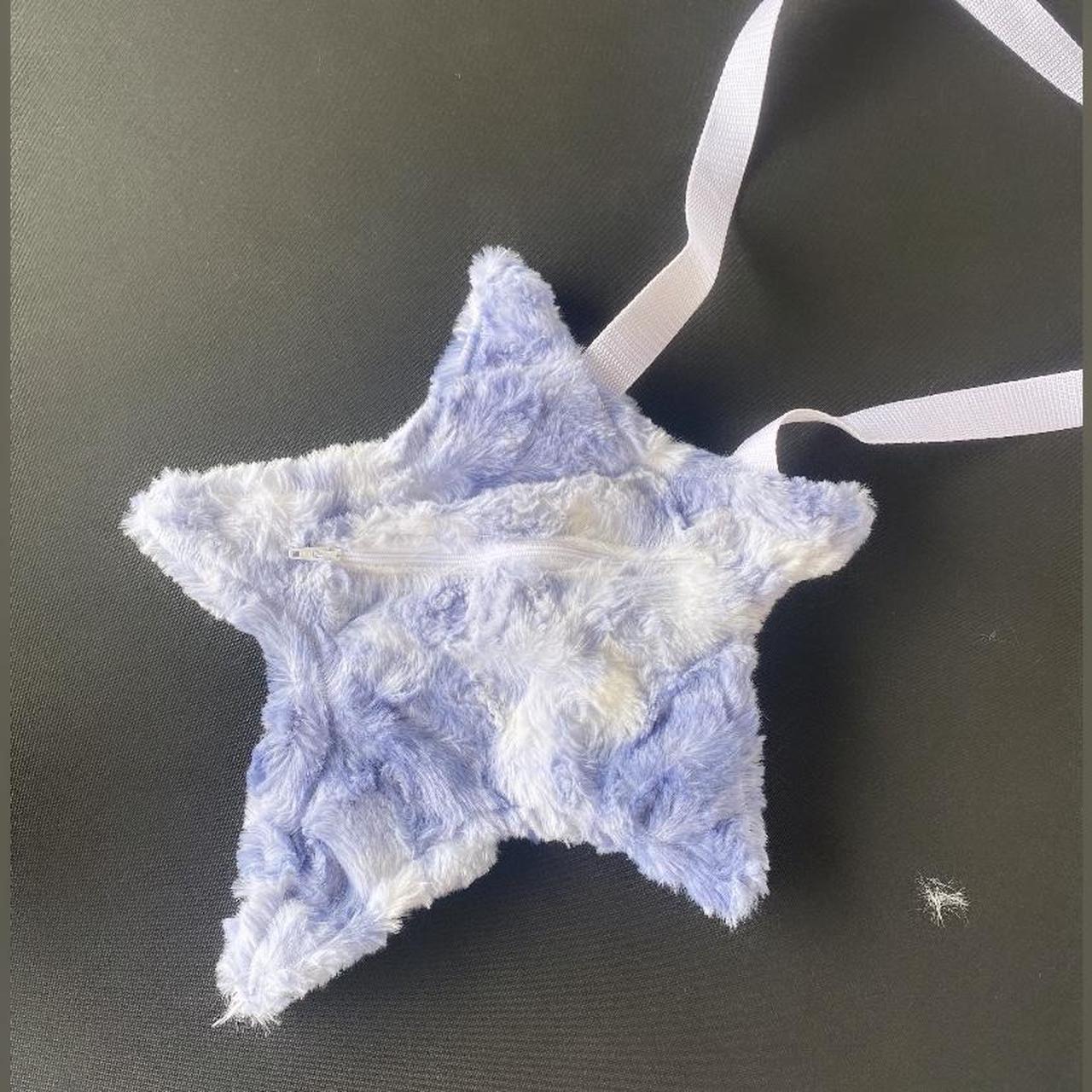 Blue fluffy Star shaped bag with zipper and shoulder... - Depop