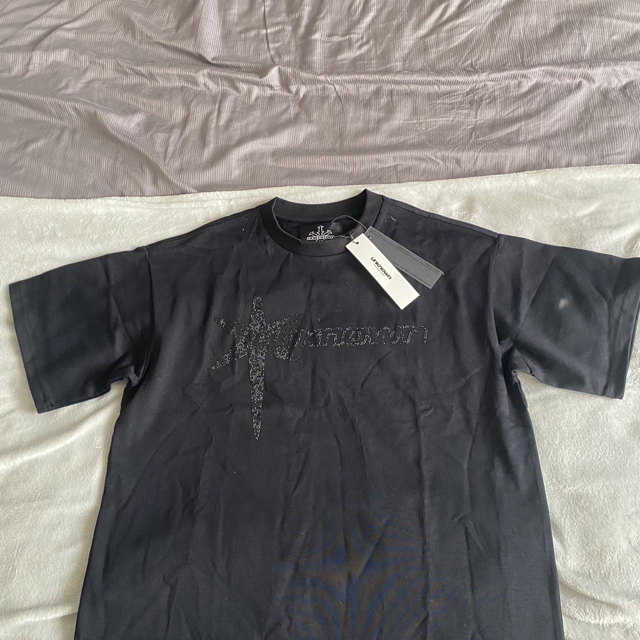 Unknown London Black T-shirt with rhinestone... - Depop