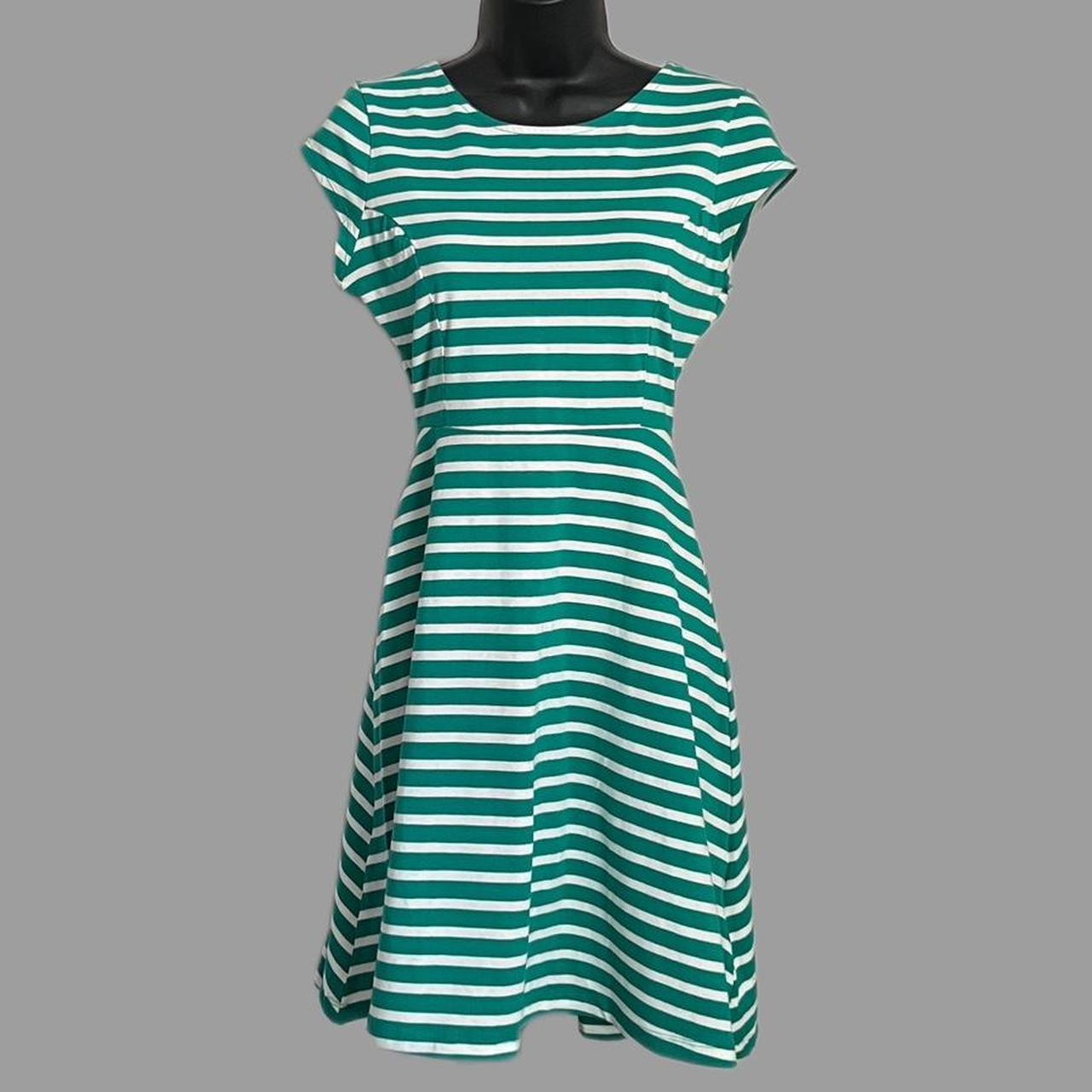 Green and white striped slim fitting short sleeve... - Depop