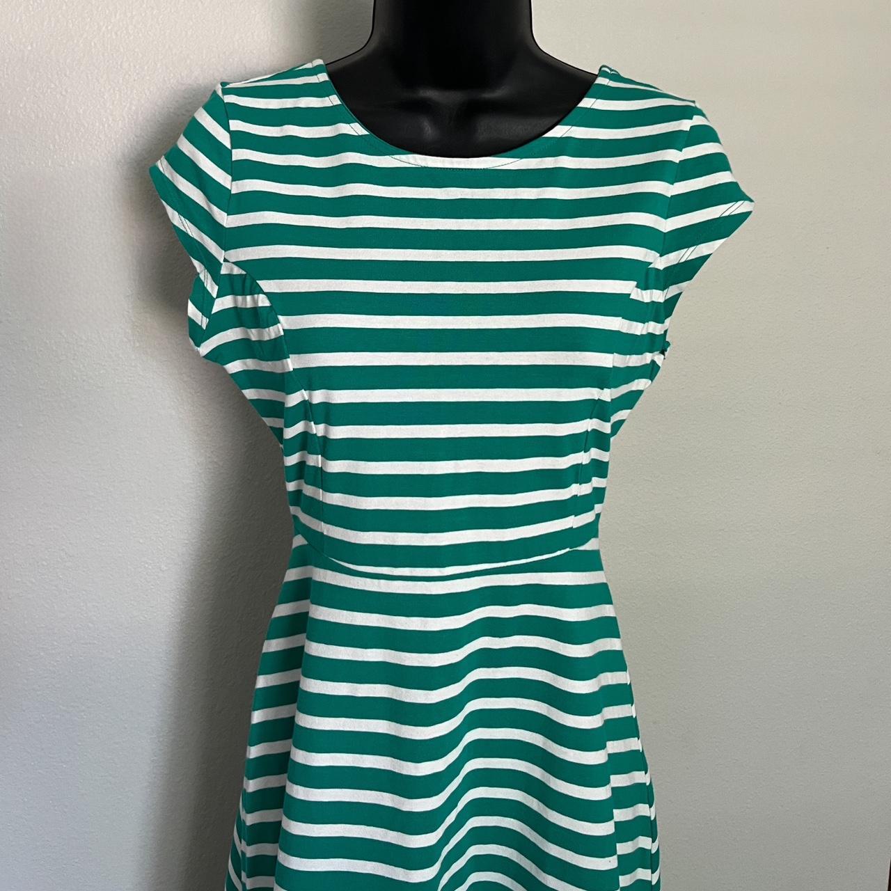 Green and white striped slim fitting short sleeve... - Depop