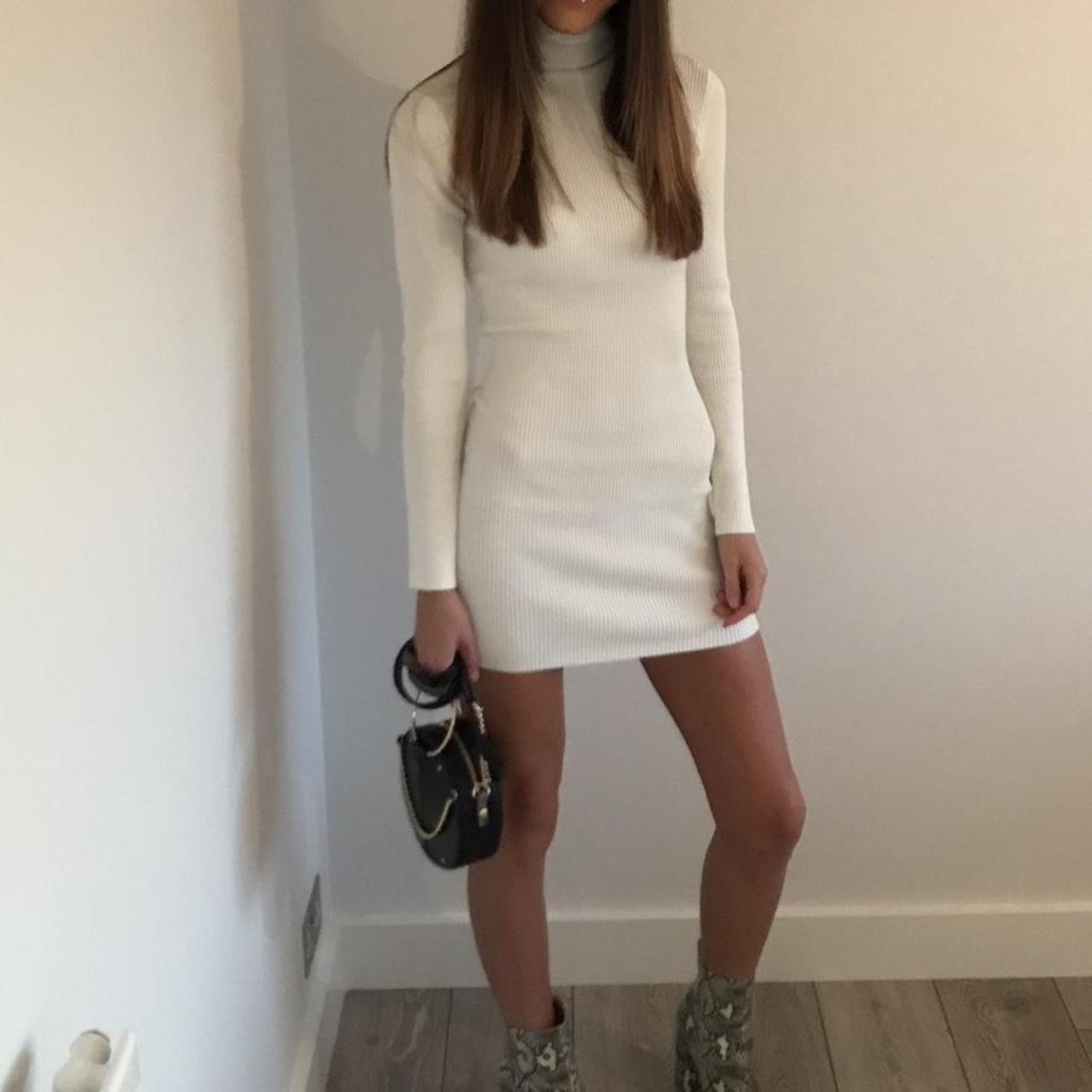 Miss guided white rollneck petite dress UK10 Worn... - Depop
