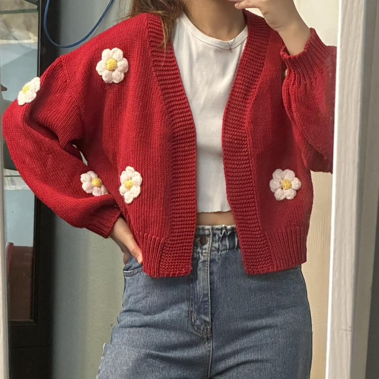 Red Flower Cardigan such a cuteeee cardigan... - Depop