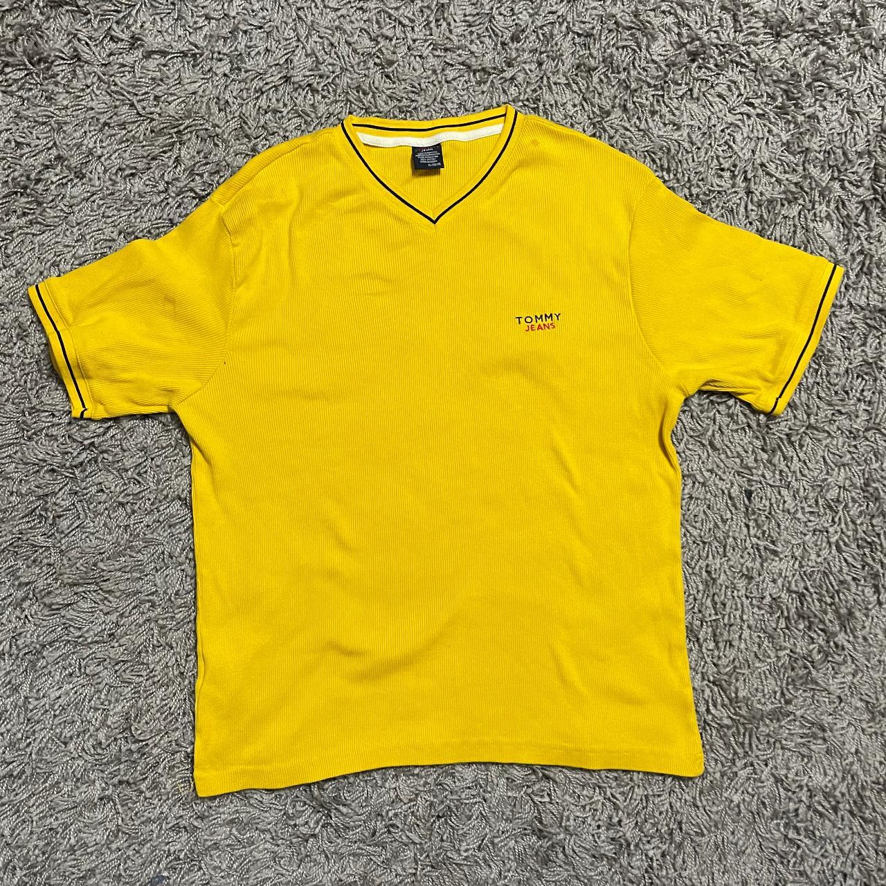 2000s Tommy Jean Yellow V-Neck Shirt Size XL... - Depop