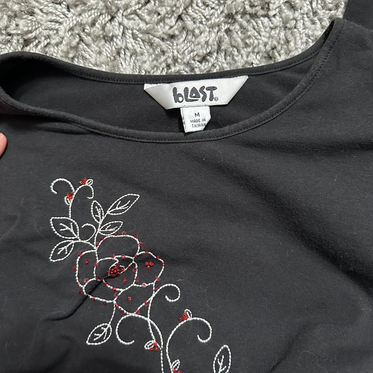 2000s Whimsy Fairy Goth Long Sleeve Embroidered Tee... - Depop