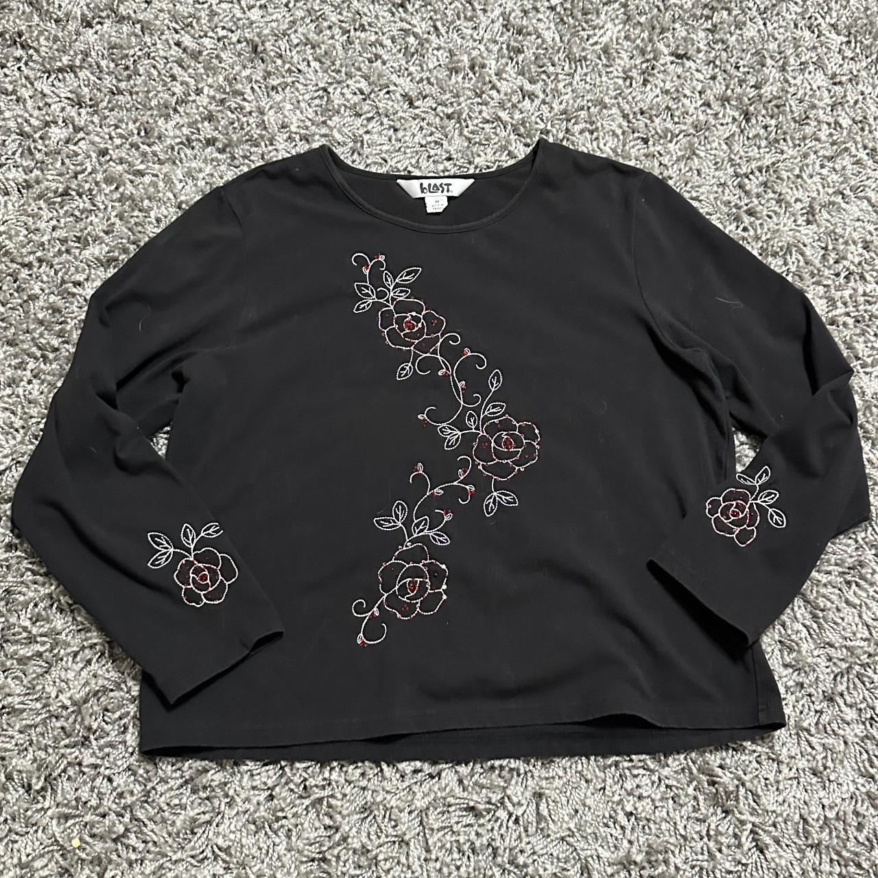 2000s Whimsy Fairy Goth Long Sleeve Embroidered Tee... - Depop