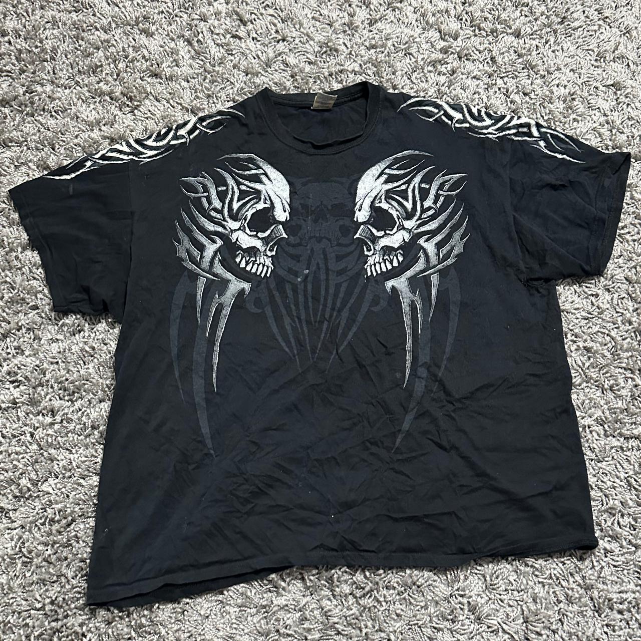 Y2K Grunge Skull Graphic Tee Size XXL... - Depop