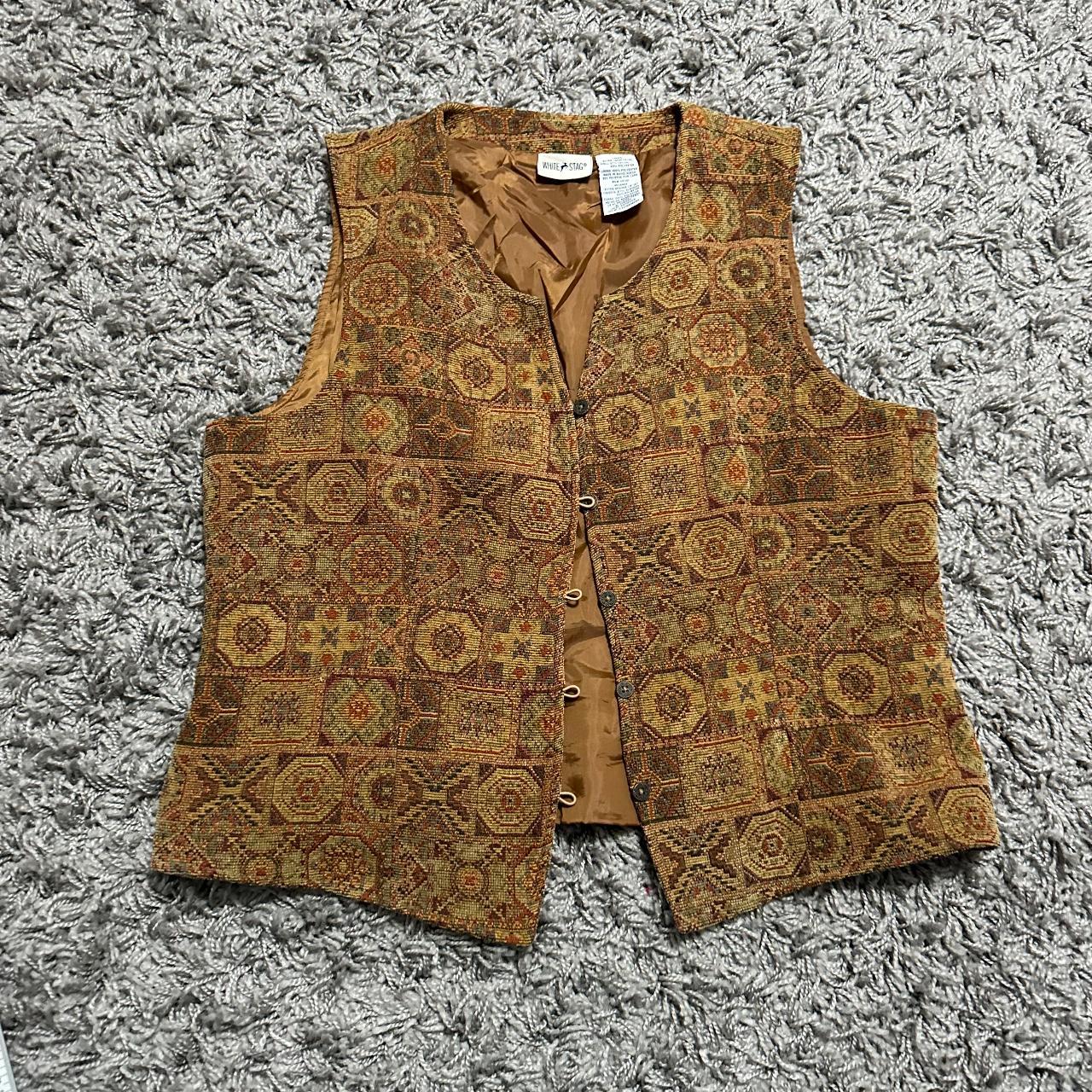 2000s White Stag Boho Cottage Core Tapestry Vest... - Depop