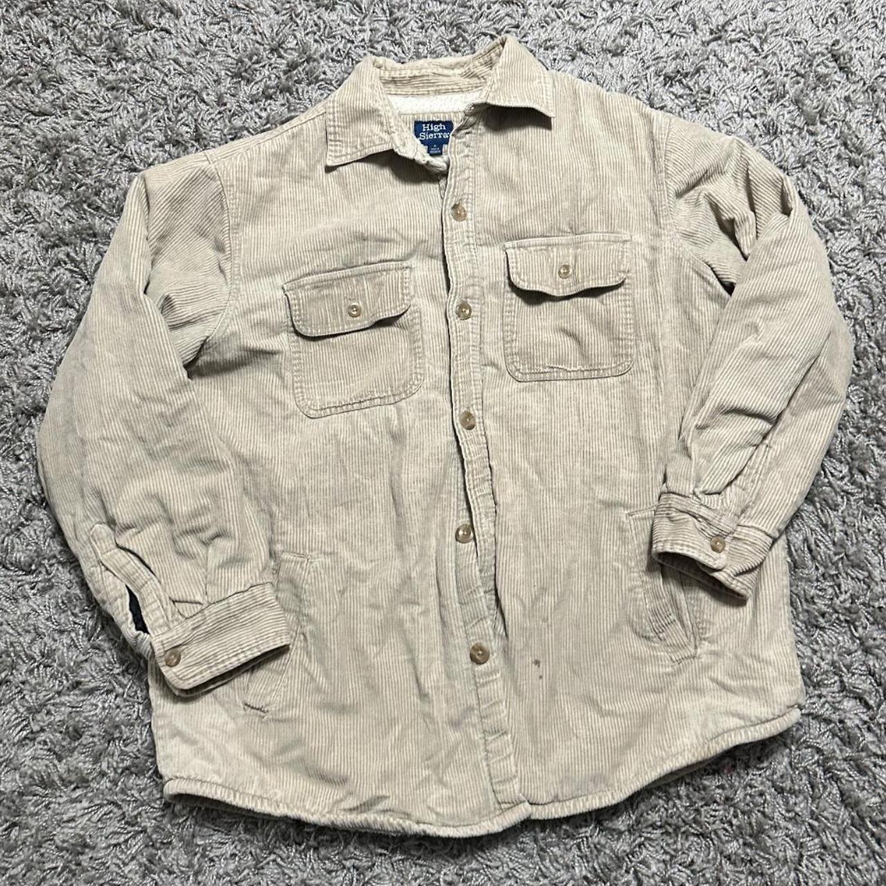 High Sierra Tan Corduroy Fleece Lined Button Up... - Depop