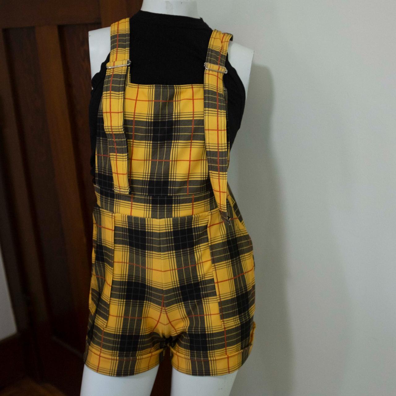 Blackmilk yellow and black plaid overalls - tartan... - Depop