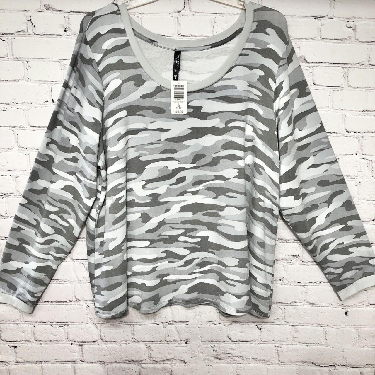 NWT Torrid Soft Stretch Camo Long Sleeve Gray Sleep... - Depop