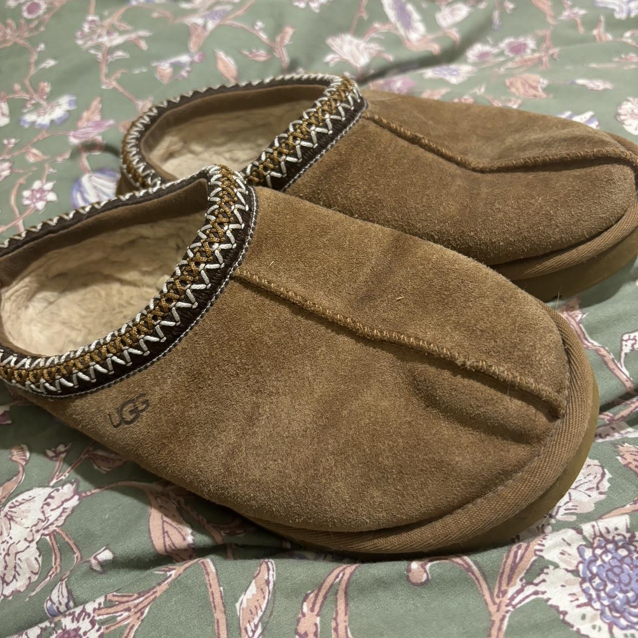 Brown and tan UGG slippers size 8, great condition - Depop
