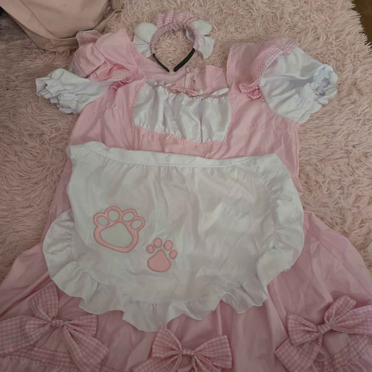 Kawaii Pink Cutecore Maid Dress Cosplay Dress Cat... - Depop