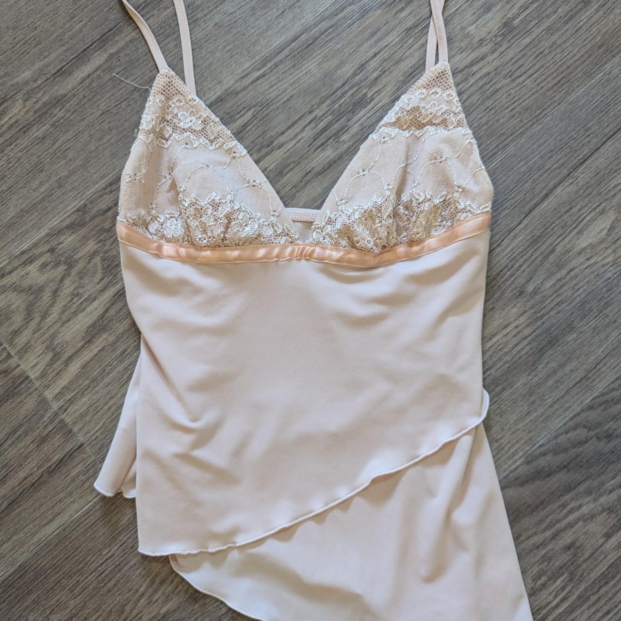 dusty baby pink cami top with lace and silk ribbon... | Depop