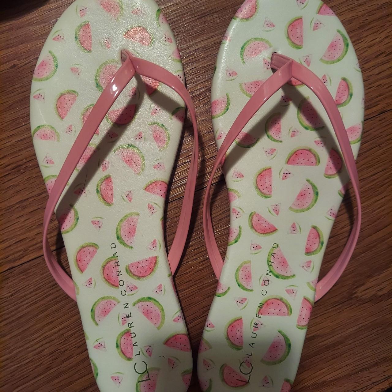 watermelon flip flops 🍉 size: not listed, fits 8.5... - Depop