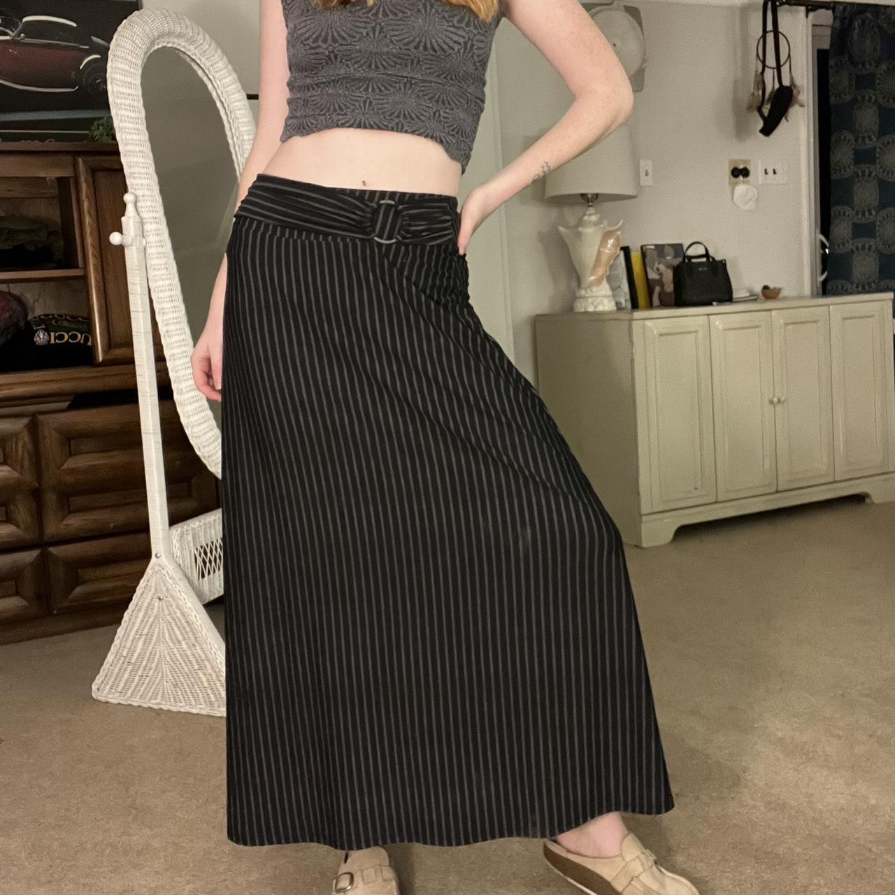 Cute Long Stripped Skirt with a buckle on the top.... - Depop