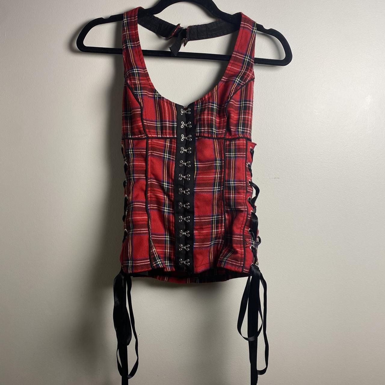 Royal bones plaid corset top with ribbons Size... - Depop